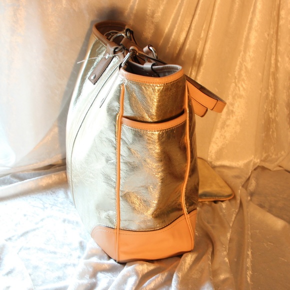 Coach | Bags | Coach Metallic Tote Handbag Shoulder Tote Gold 26 | Poshmark